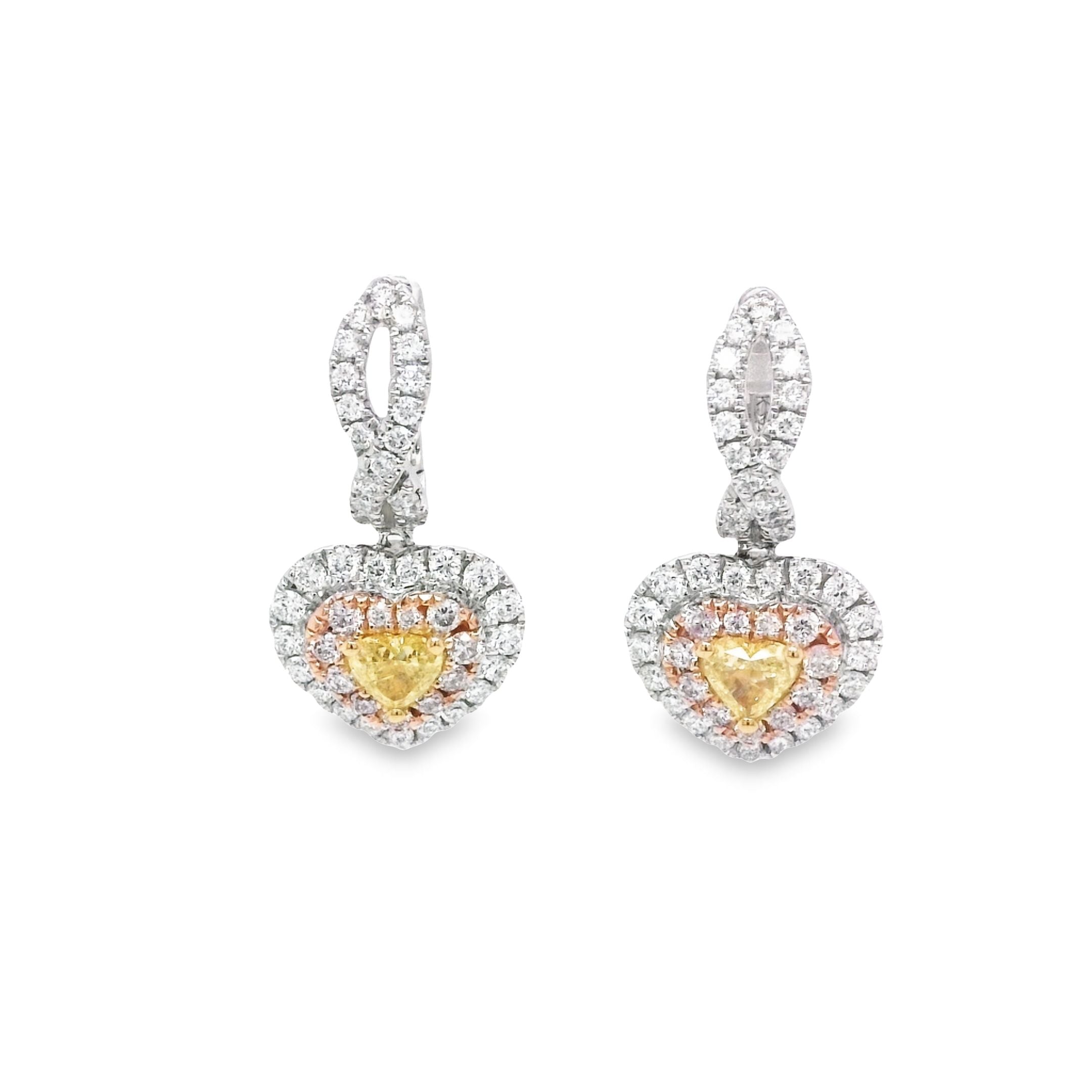 Yellow Diamond Heart 3 Tone Gold Earrings – Modani Jewels