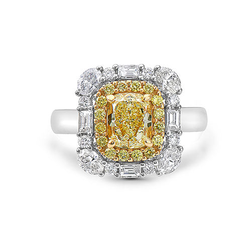 Yellow Diamond And Yellow, White Diamond, 18K Two Tone Gold Ring ...
