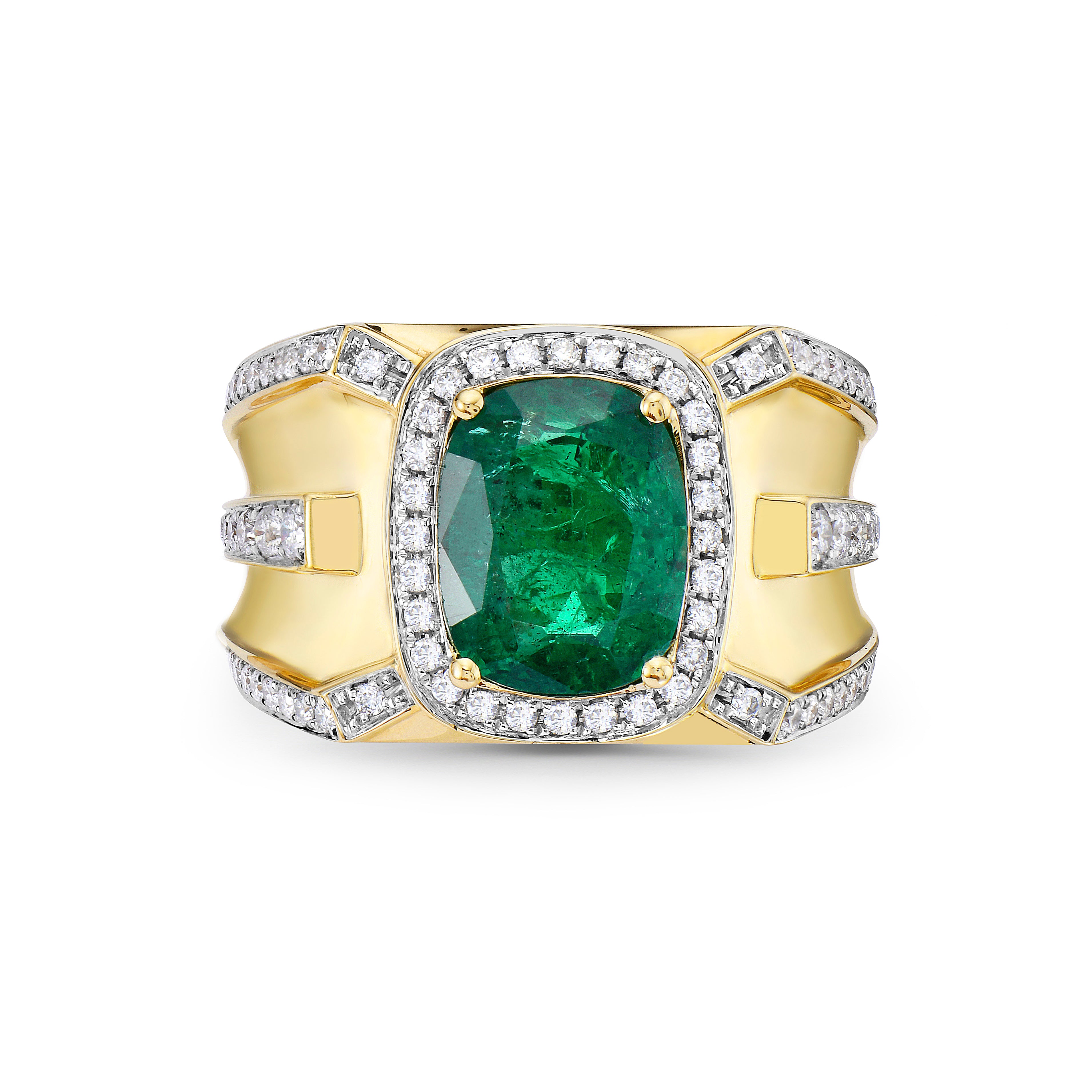 Emerald & White Diamond Yellow Gold Ring – Modani Jewels